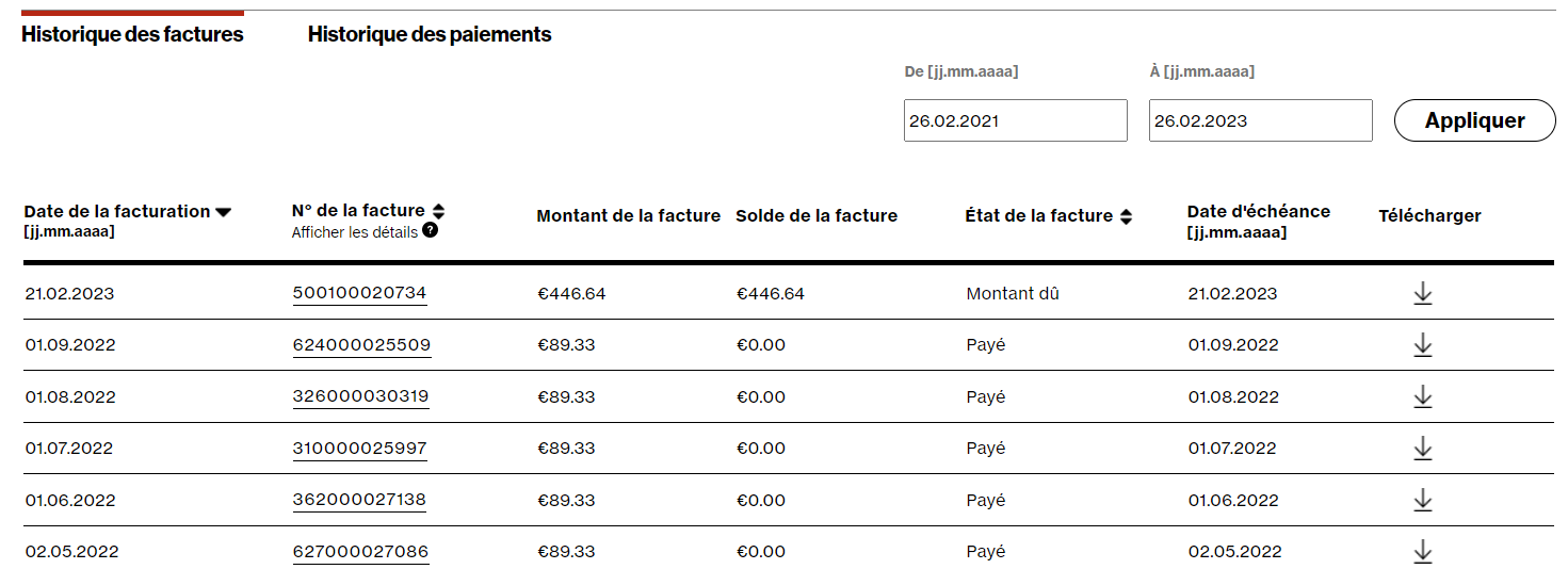 Consultation des informations de facturation – Centre d'aide Reveal