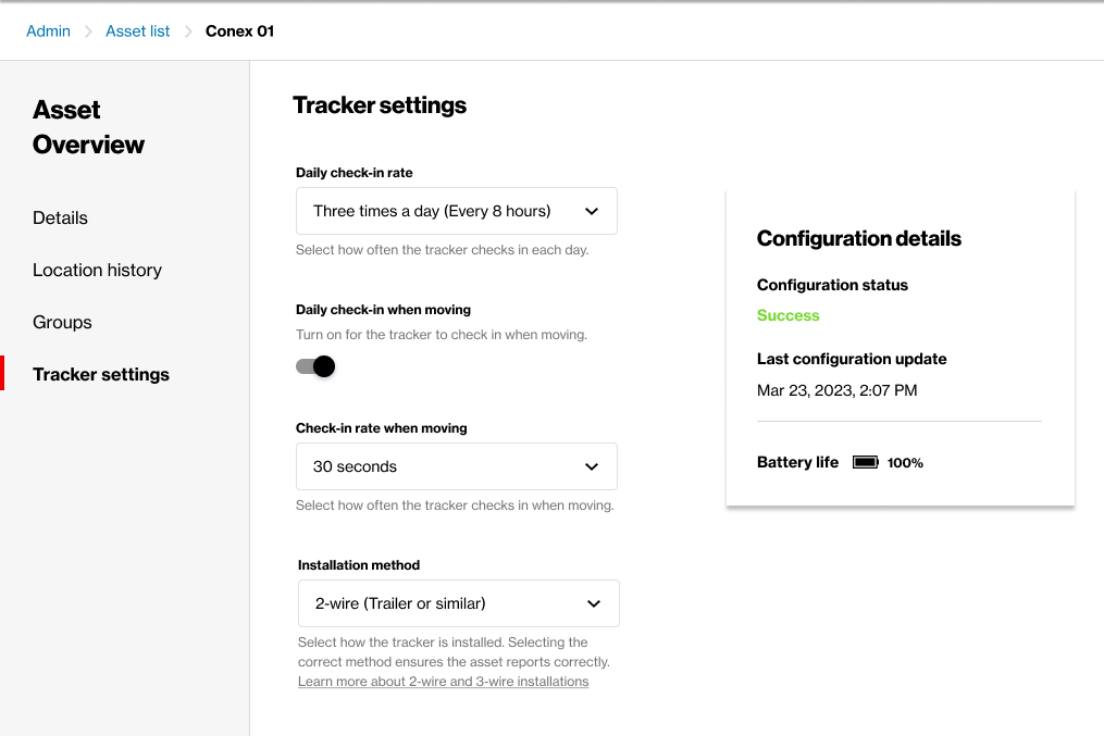 Update the Installation method setting for asset trackers – Reveal help ...