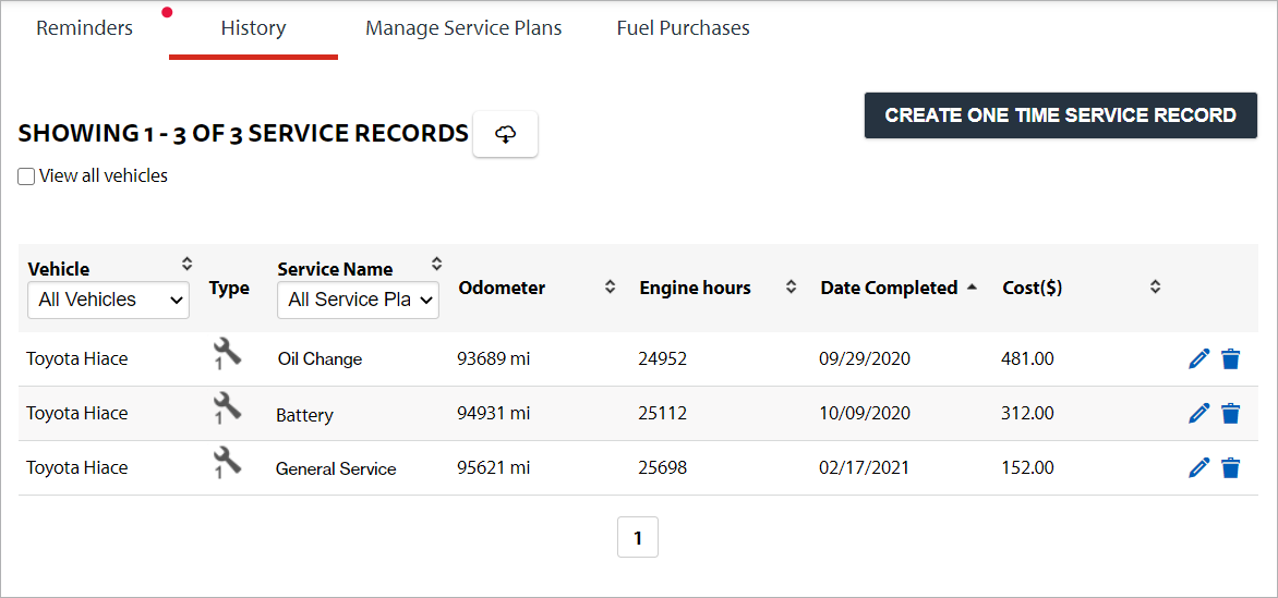 View service record history – Reveal Help