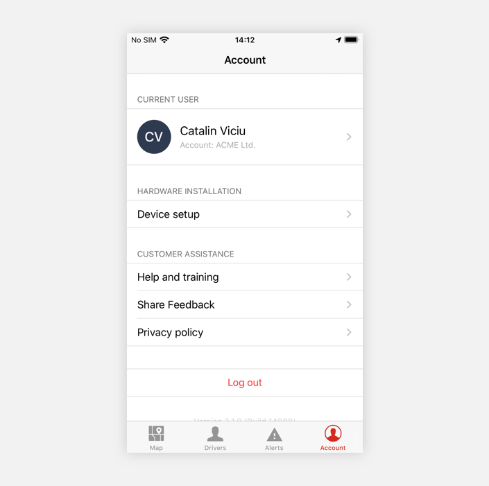 Account screen – Reveal help center