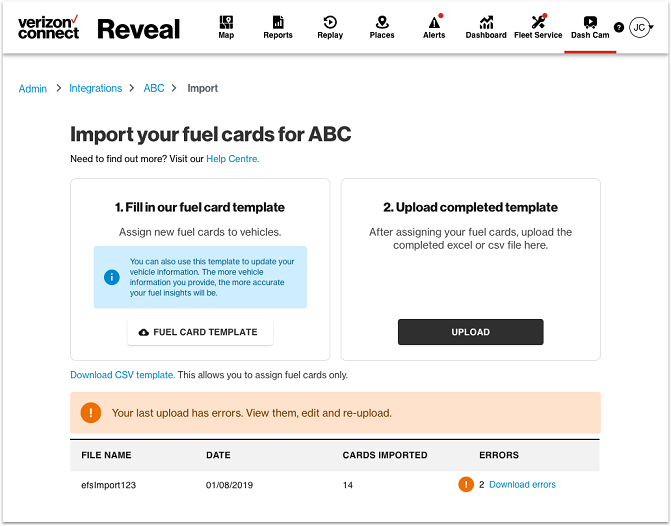 Troubleshooting the bulk upload of fuel cards – Reveal Help