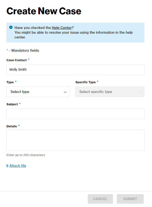 Create a new support case – Reveal Help