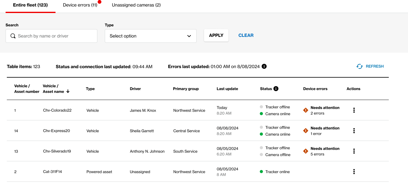 View the "Fleet and device list" – Reveal Help